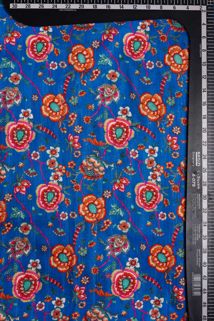 Prussian Blue Chintz Pattern Digitally Printed on Halley Silk – Saraaha